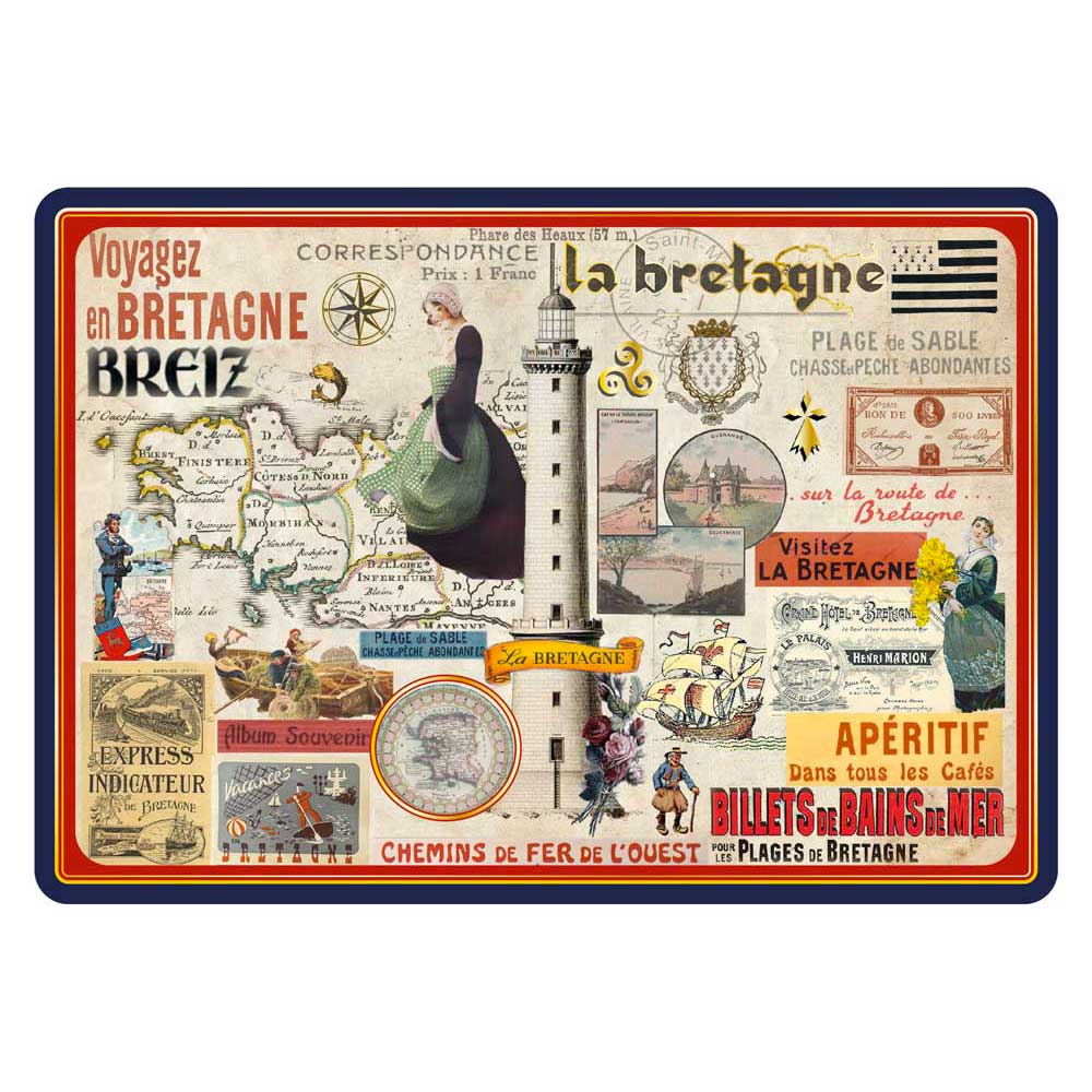 Carte Postale Bretagne Collage Vintage Dorure à Chaud